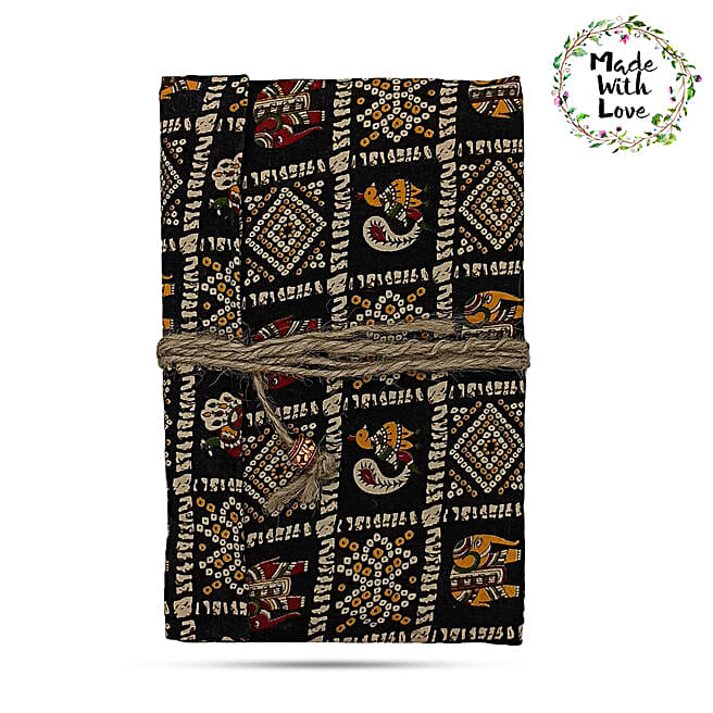 Buy/Send Black Nakshi Katha Soft Bound Handmade Paper Two Fold Notebook ...