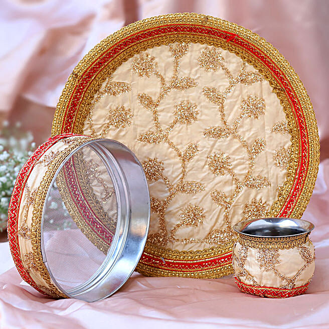 Buy/Send Thread Embroidery Golden Thali Set Online- Ferns N Petals