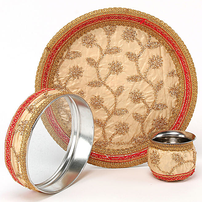 Buy/Send Thread Embroidery Golden Thali Set Online- Ferns N Petals