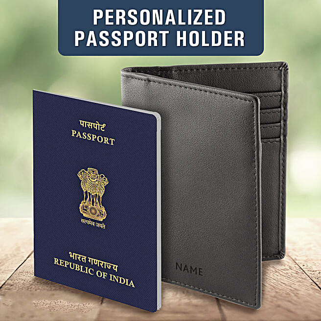 Buy/Send Personalised Black Passport Holder Online- FNP