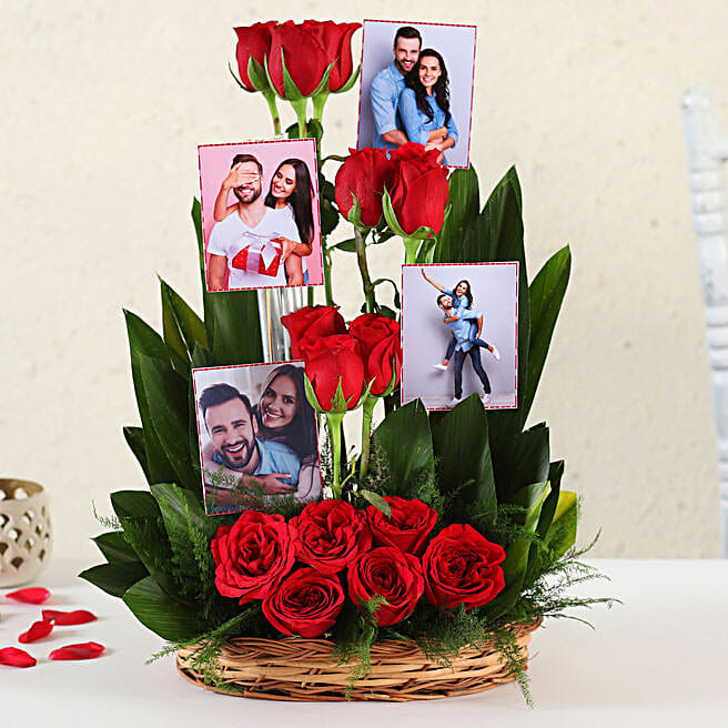 Buy/Send Romantic 15 Red Roses Personalised Basket Online- FNP