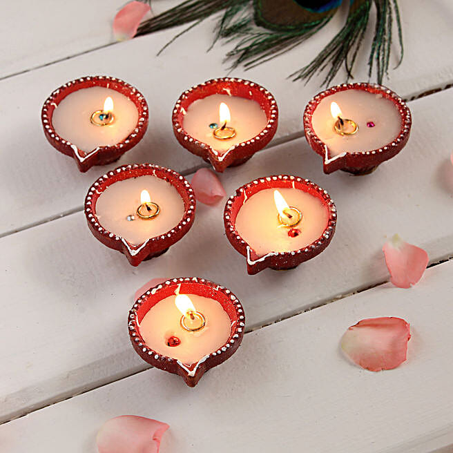 Buy/Send Hand Painted Classic Diyas- Set of 6 Online- FNP