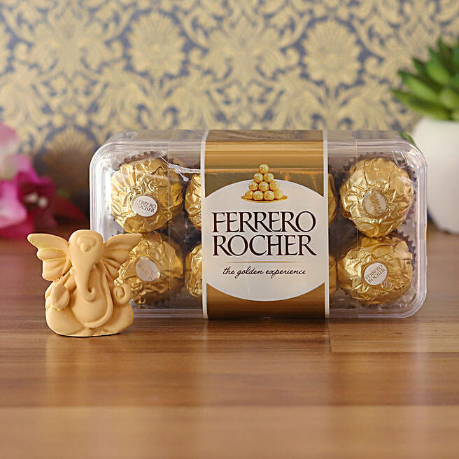 Buy/Send Beige Ganesha Idol & Ferrero Rocher Combo Online- FNP