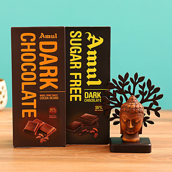 Buy/Send Buddha Face Idol & Amul Chocolates Combo Online- FNP
