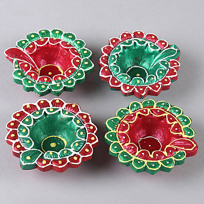 Buy/Send Multicolour Floral Shaped Diyas Online- Ferns N Petals