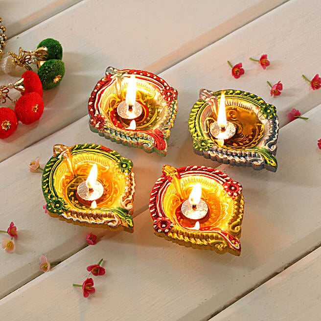 Buy/Send Multicolour Handpainted Classic Oil Diyas Online- FNP