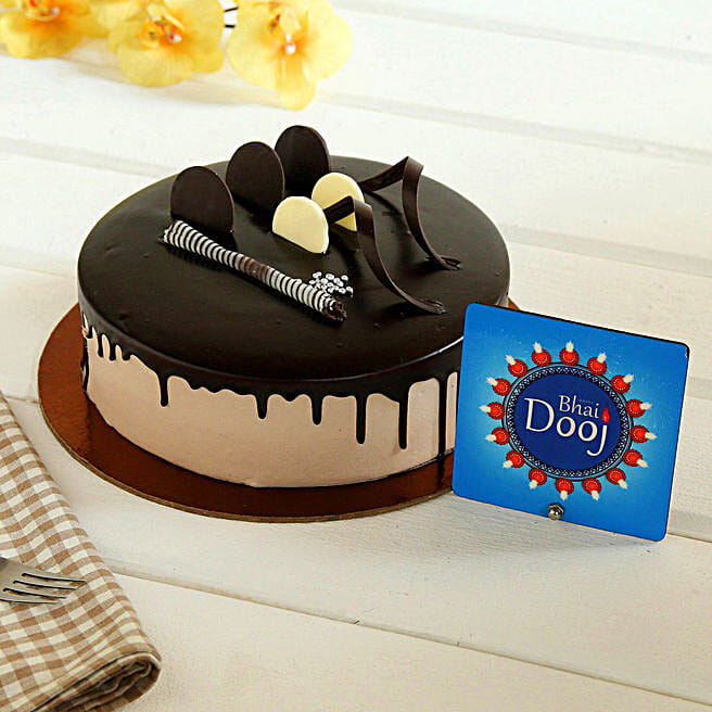 Buy/Send Blue Bhai Dooj Table Top With Chocolate Cake Online- FNP