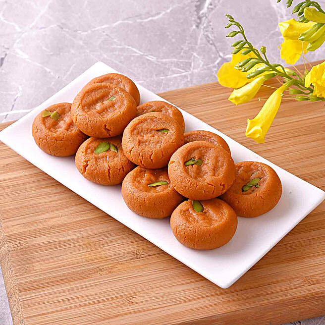 Buy/Send Chhappan Bhog Kesar Peda & Cashews Pack With Lakshmi Ganesha ...