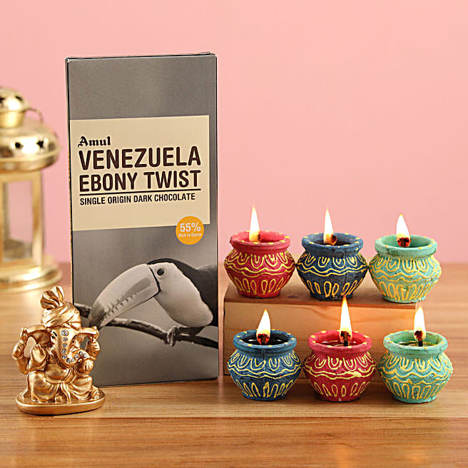 Buy/Send Amul Venezuela With Golden Ganesha Idol & Diya Combo Online ...