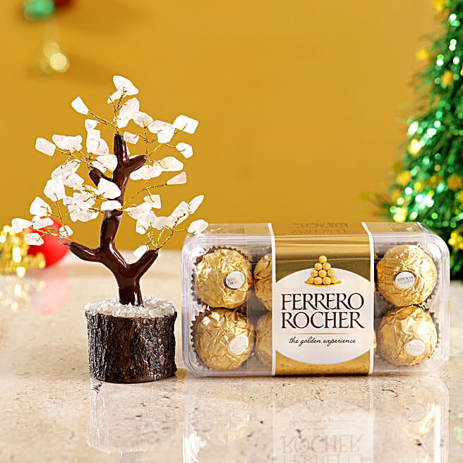 Buy/Send Rose Quartz Wish Tree & Ferrero Rocher Box Online- FNP
