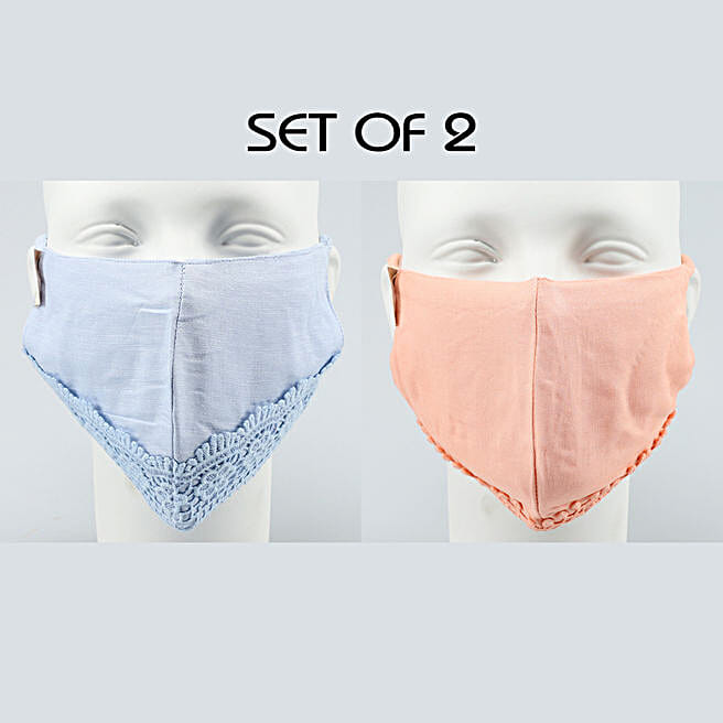 Buy/Send Set Of 2 Cotton Lace Yarn Face Masks Online- FNP