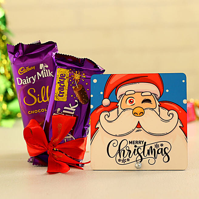 Buy/Send Winking Santa Table Top With Cadbury Silk & Crackle Online- FNP