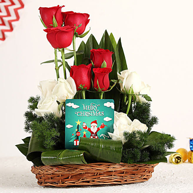 Buy/Send Merry Christmas Red & White Roses Bunch Online- FNP