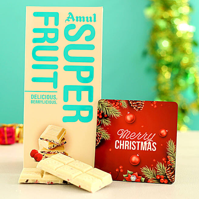 Buy/Send Merry Christmas Table Top & Amul Super Fruit Chocolate Online ...