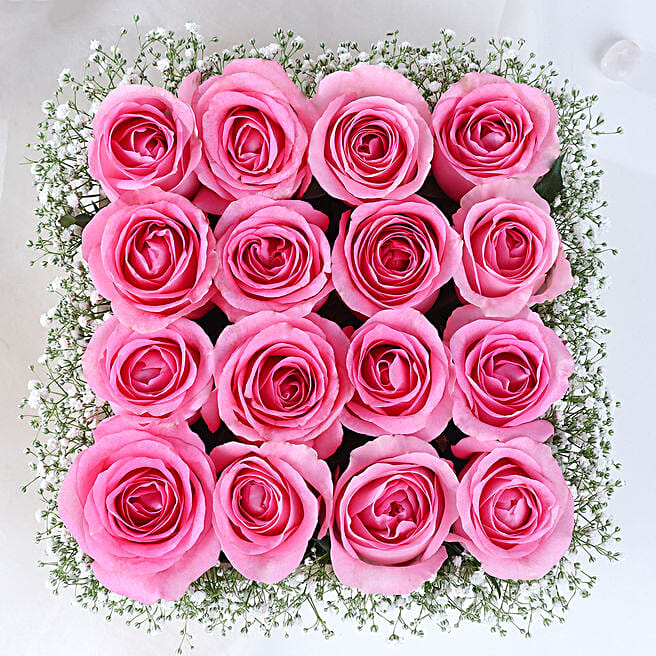 Buy/Send 16 Pink Roses Arrangement In Wooden Base Online- Ferns N Petals