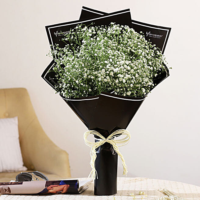 Buy/Send Beautiful Bundle Of White Gypso Tied With Pink Raffia Online- FNP