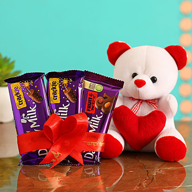 Buy/Send Cute Teddy With Dairy Milk Combo Online- FNP