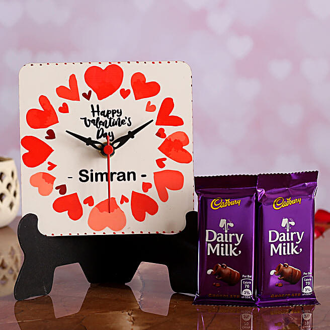 Buy/Send Happy V Day Personalised Table Clock and Cadbury Dairy Milk ...