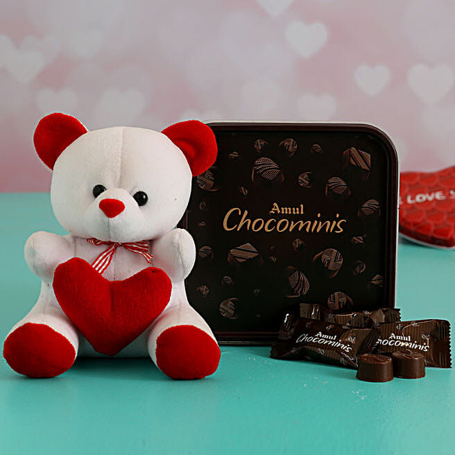 Buy/Send Amul Chocominis With Red & White Teddy Online- FNP
