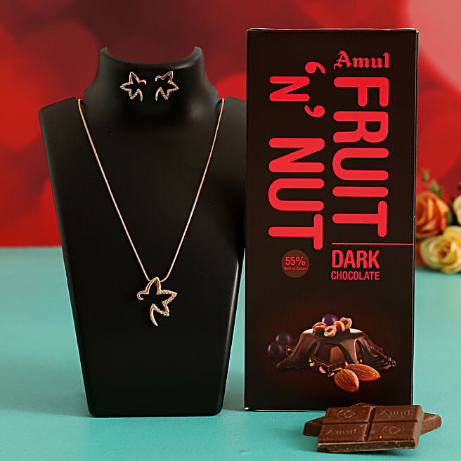 Buy/Send Amul Fruit N Nut Dark Chocolate With Jewellery Set Online- FNP