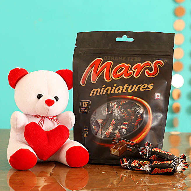 Buy/Send Mars Miniatures Chocolate With Red & White Teddy Online- FNP