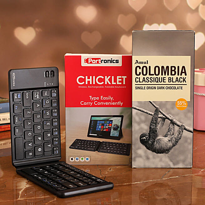 Buy/Send Portronics Wireless Foldable Key Board & Amul Chocolate Online ...