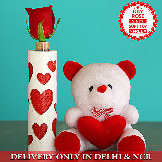 Buy/Send The Hearty Rose Tube With Free Teddy Online- FNP