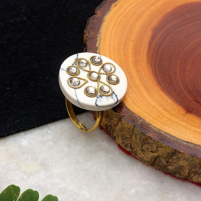 Buy/Send Crystal & Marble Round Ring Online- FNP