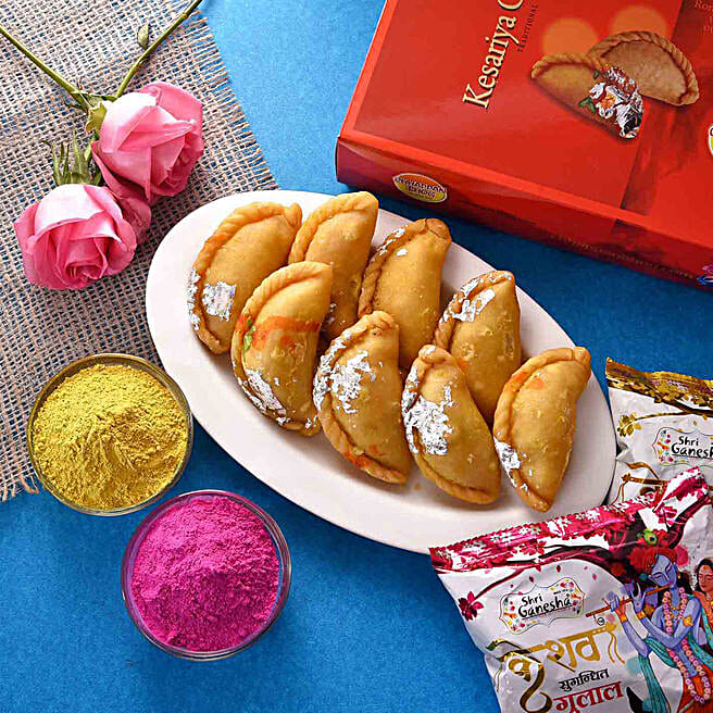 Buy/Send Irresistible Kesar Gujiya & Fragrant Gulal Combo Online- FNP