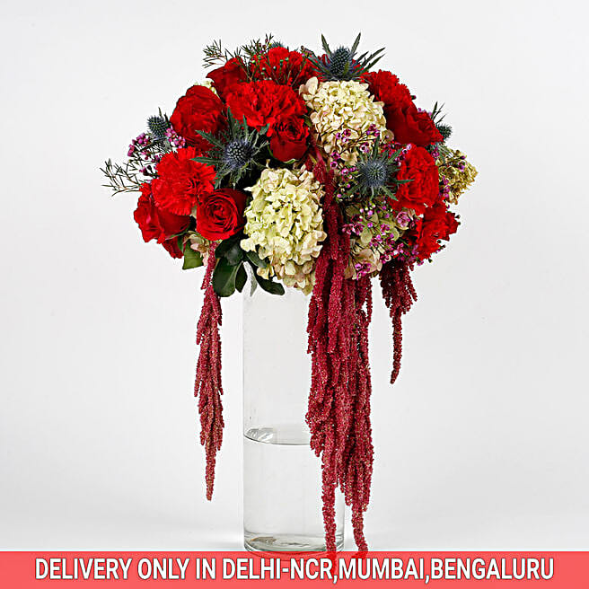 Buy/Send Red Roses Carnations 49 Exotic Flowers Premium Arrangement ...