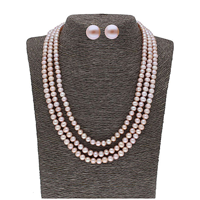 Buy/Send 3 Line Round Pink Pearl Set Online- FNP