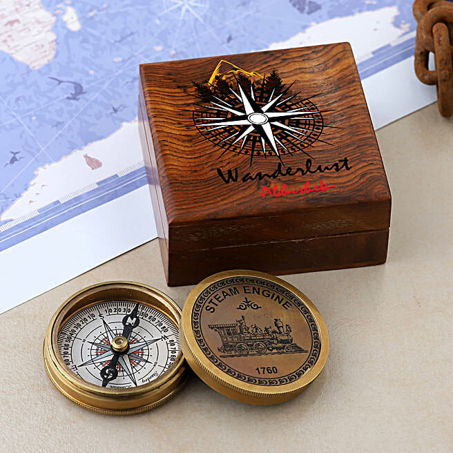 Buy/Send Steam Engine Compass With Personalised Wanderlust Box Online- FNP