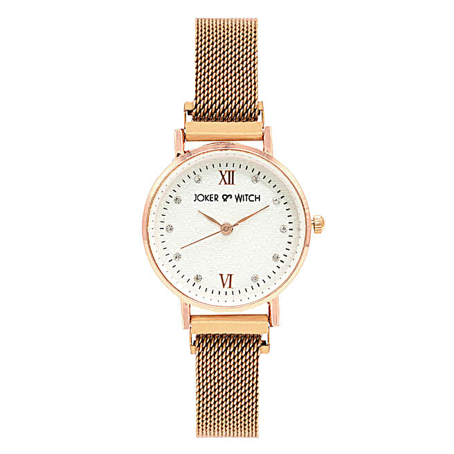 Buy/Send Gold Mesh Strap White Dial Watch Online- FNP