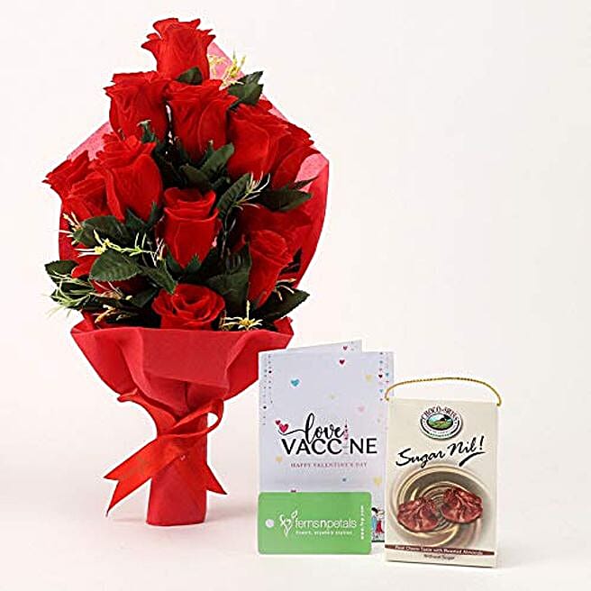 Buy/Send 21 red roses bouquet sugar nil chocolates Online- FNP
