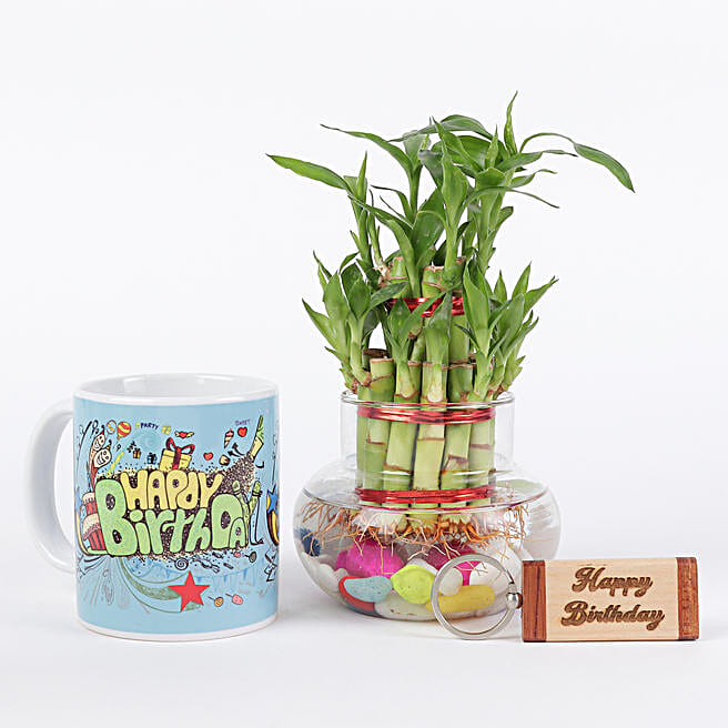 Buy/Send bamboo in gv n hbd mug sb n hbd eng key chain Online- FNP