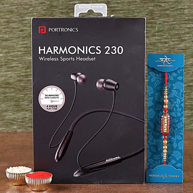 Buy/Send Ethnic Capsule Rakhi & Portronics Neckband Hamper Online- FNP