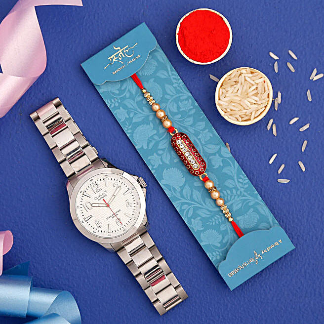 Buy/Send Designer Capsule Rakhi & Omax Male Analog Watch Online- FNP