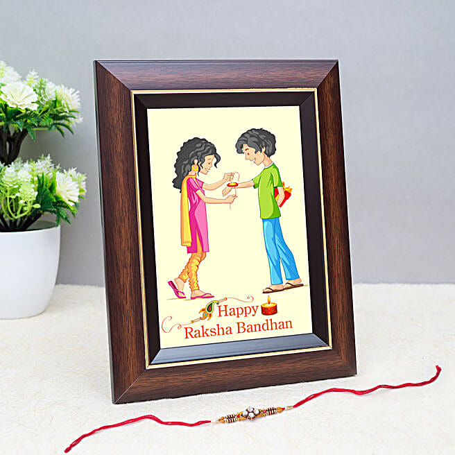Buy/Send Traditional Rakhi & Personalised Wooden Photo Frame Online- FNP