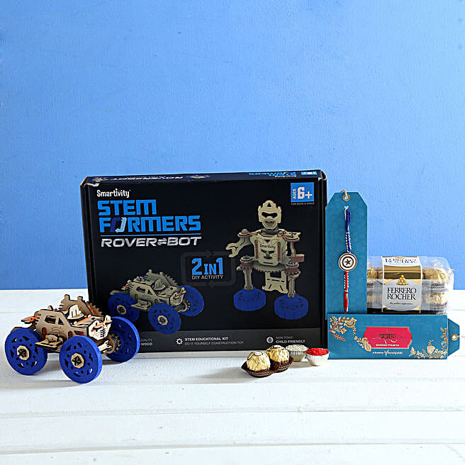 Buy/Send Captain America Rakhi and Rovers Bot Hamper Online- FNP
