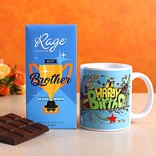 Buy/Send Happy Birthday Mug and Rage Best Bro Chocolate Online- FNP