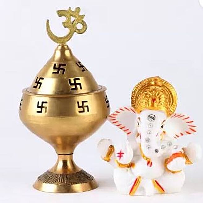 Buy/Send 4 inch pakija diya with white car ganesha for mp Online- FNP