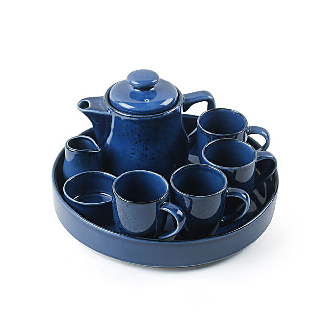 Buy/Send Dusted Midnight Blue Tea Set - Set of 8 Online- FNP