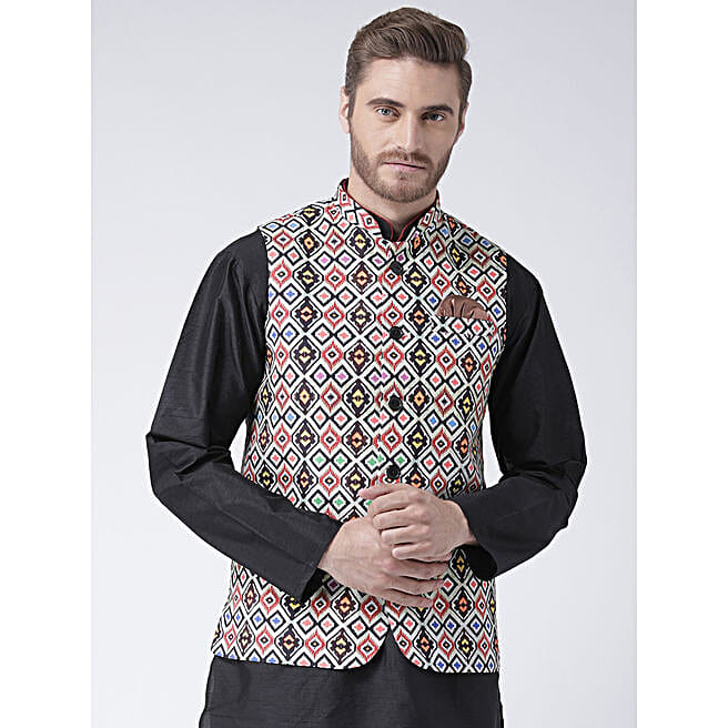 Buy/Send Ethnic Print Multicoloured Nehru Jacket Online- FNP