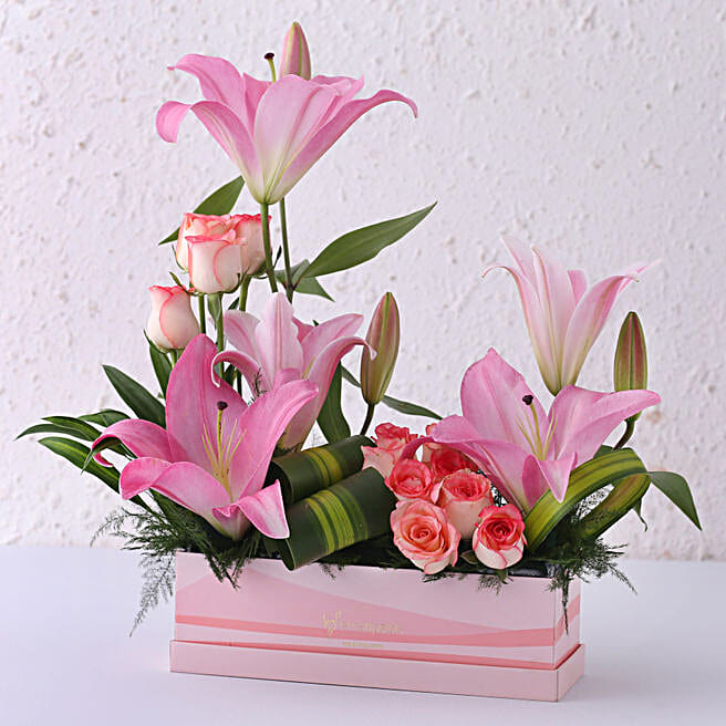 Buy/Send Exquisite Pink Floral Box Arrangement Online- FNP
