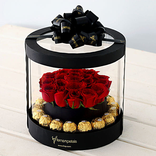 Buy/Send Red Roses & Ferrero Rocher Premium Black Box Online- FNP