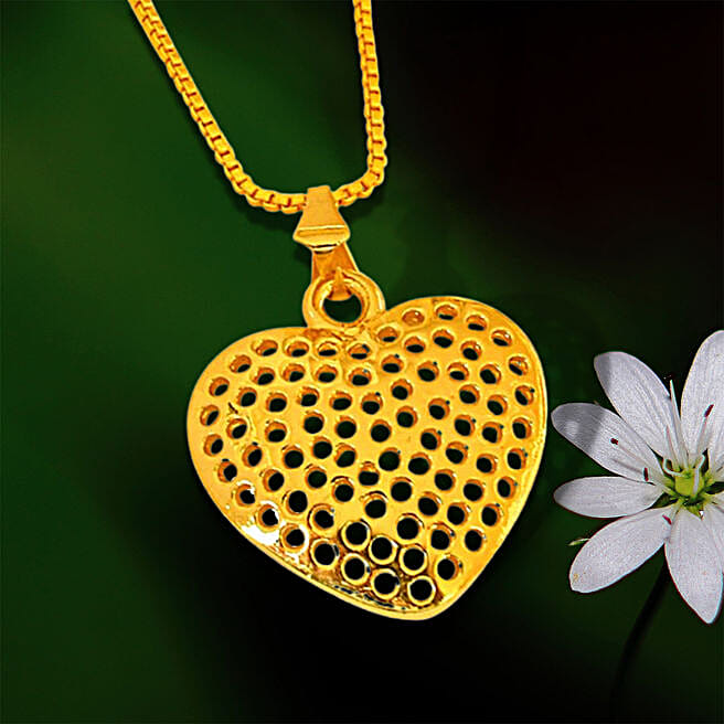 Buy/Send Heart Shaped Jali Style Gold Plated Pendant with Chain Online- FNP