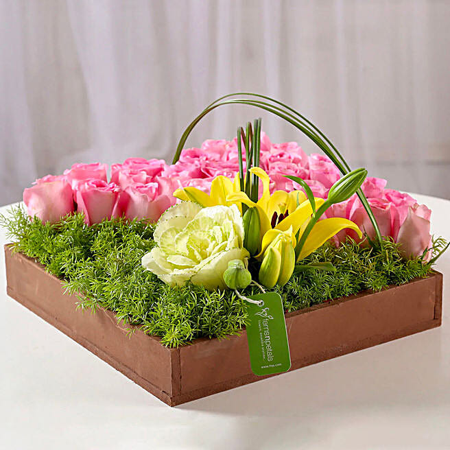 Buy/Send Exotic Mixed Flowers Tray Arrangement Online- Ferns N Petals