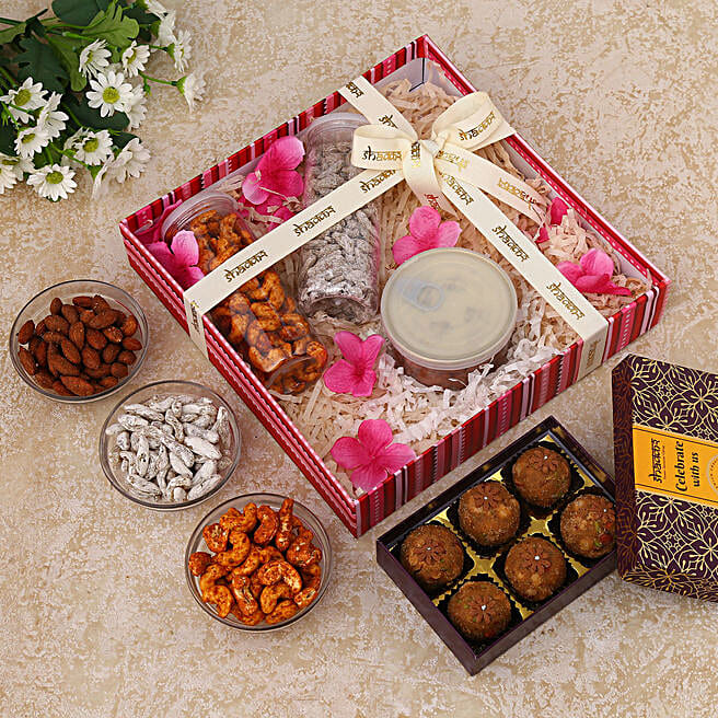 Buy/Send Shakkar Sweets and Dry Fruits Red Tray Online- FNP