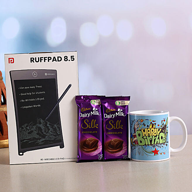 Buy/Send B'day Mug With Portronics Portable Ruffpad & Silk Online- FNP