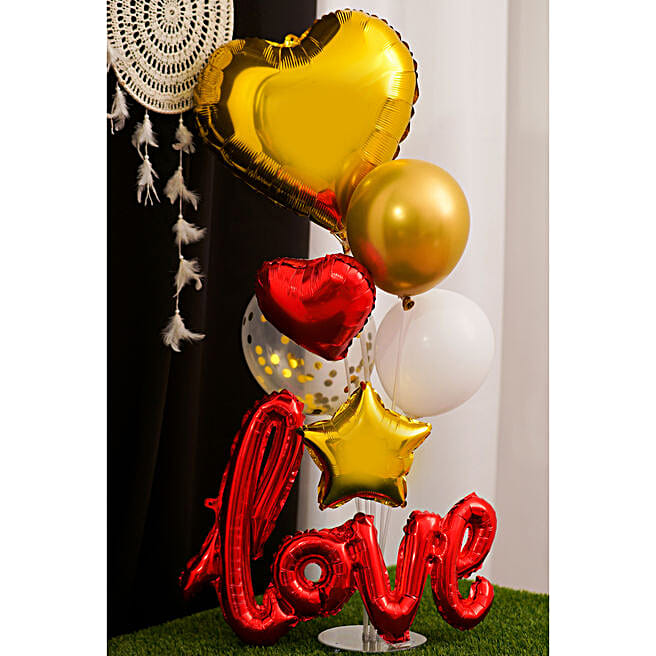 Buy/Send Red & Golden Love Balloon Bouquet Online- FNP